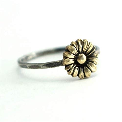 besurJameso Retro Sunflower Ring 925Silver Delicate Sunflower Ring Bride Wedding Gifts Jewelry,Petal Ring Womens (size 7)