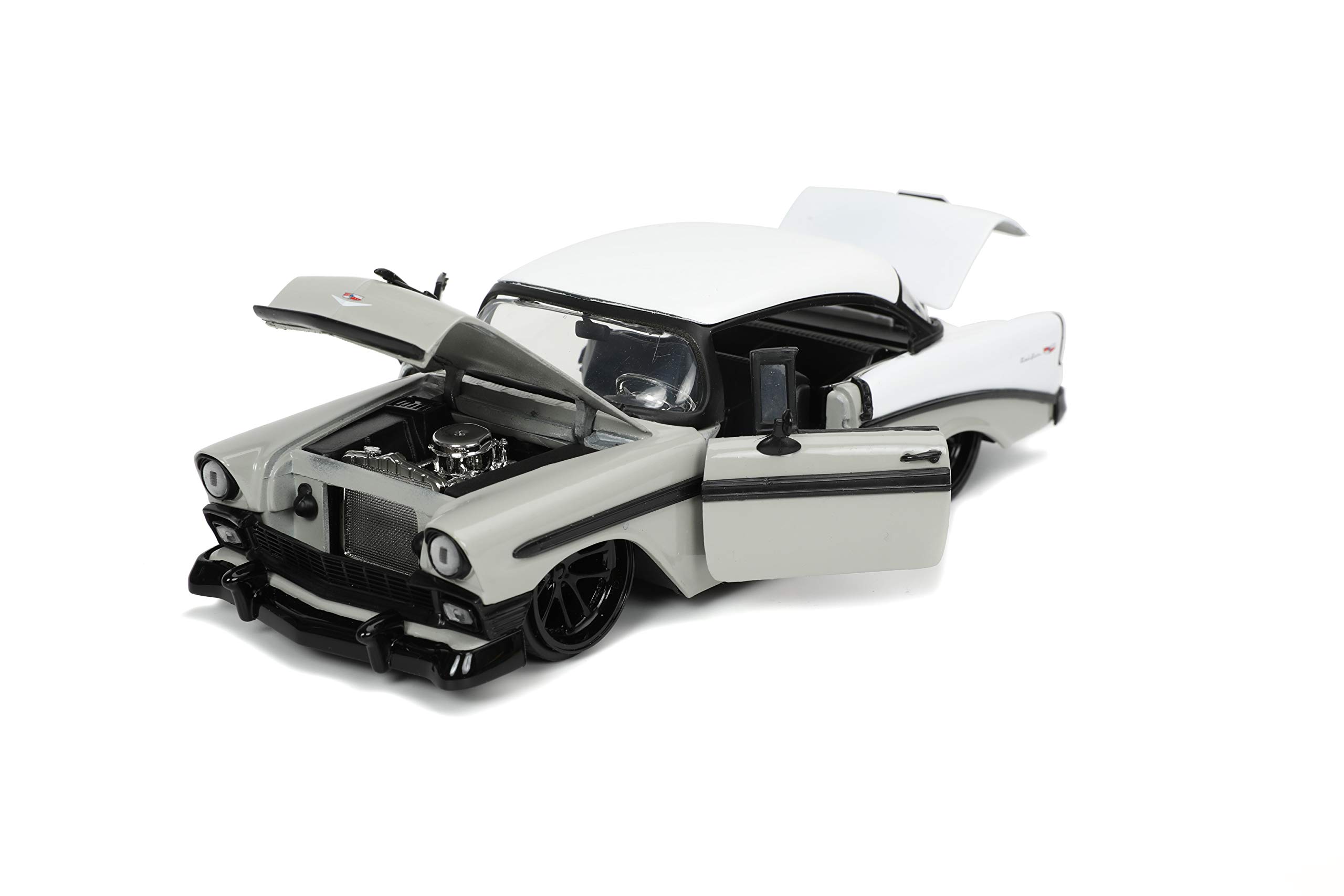 Jada Toys Bigtime Muscle 1:24 1956 Chevy Bel Air Die-cast Grey White, Toys for Kids and Adults