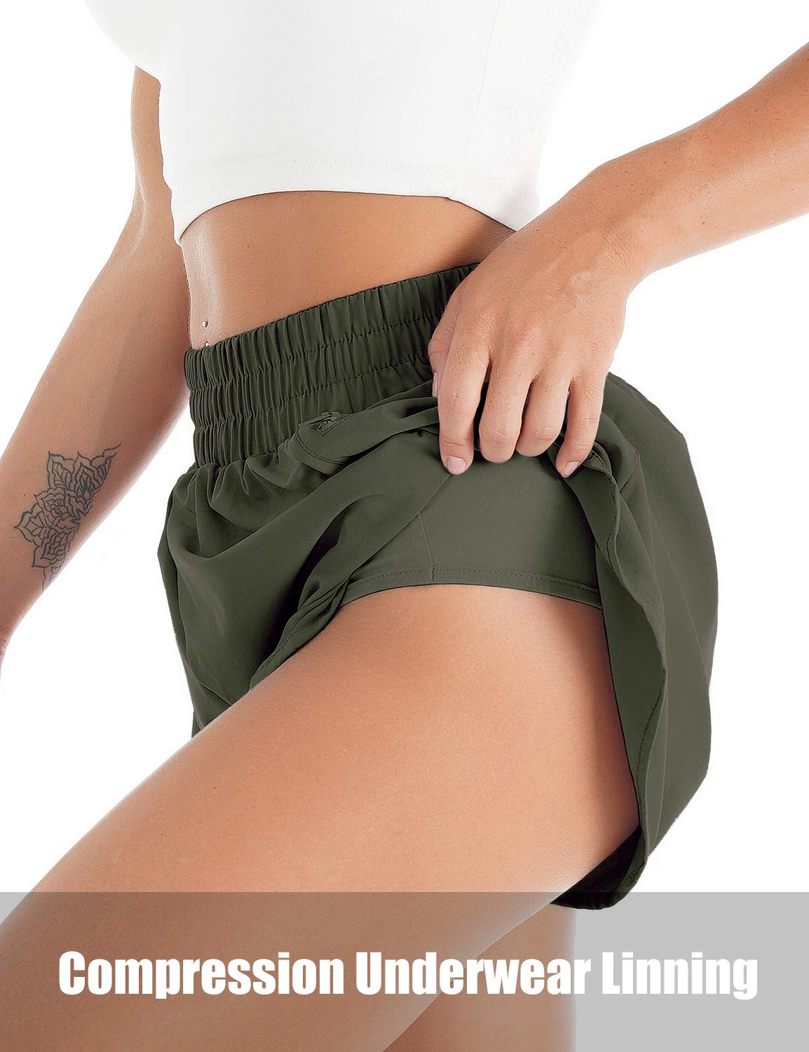 Blooming Jelly Women's Quick-Dry Running Shorts Sport Layer Active Workout Shorts with Pockets 2024 (x-Small, Army Green)