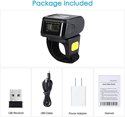 Eyoyo 1D Wireless Ring Barcode Scanner, Compatible with Bluetooth Function & 2.4GHz Wireless & Wired Connection, Portable Wearable Mini Finger Bar Code Reader Work with Windows, Mac OS, Android 4.0+,