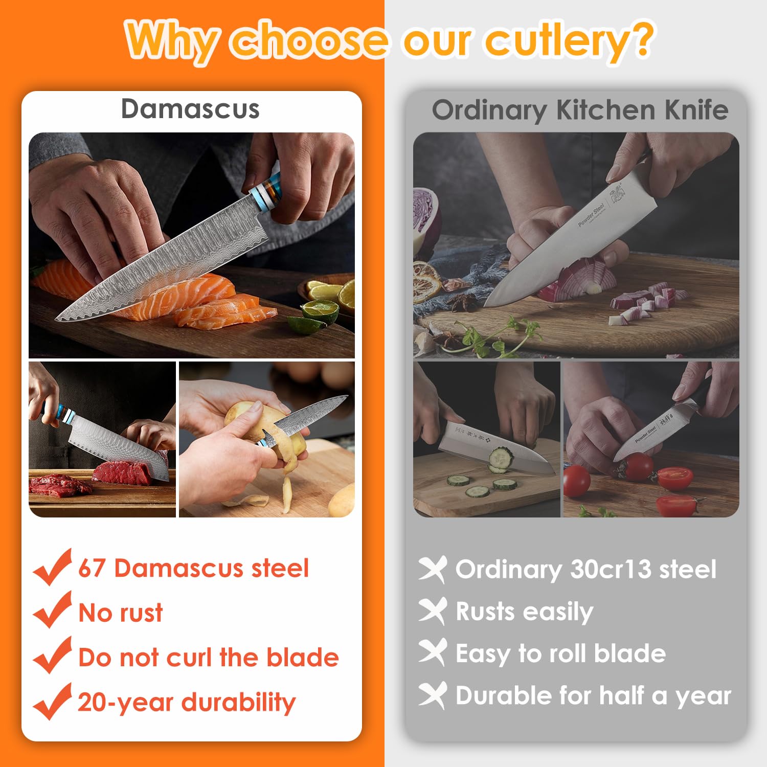 Chef Knife Set Damascus, 3PCS Professional Japanese VG10 Damascus Steel Kitchen Knife Set Chefs Knife, Paring knife, Santoku Knives, Chef Knife Set for Kitchen with Gift Box