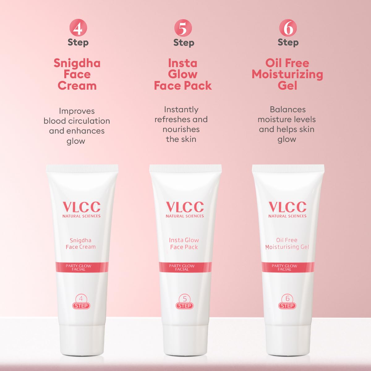 VLCC Party Glow Facial Kit - Single Use | Salon Like Facial at Home in Just 6-Steps | Includes Cleanser, Scrub, Cream, Face Pack & Moisturizing Gels | 2.12 Oz/60g