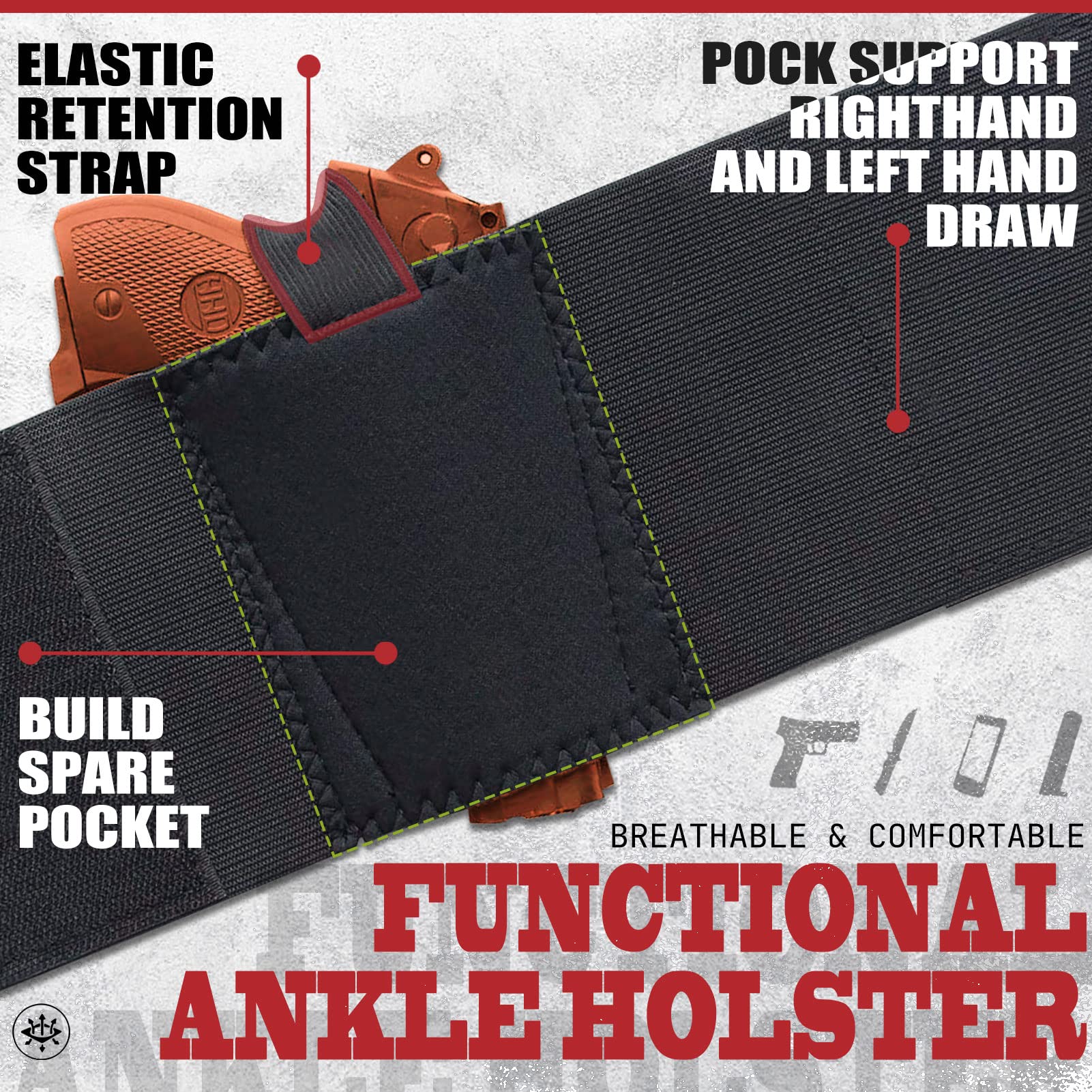Bundle of Belly Band + Ankle Holster, Concealed Carry with Magazine Pocket/Pouch for Women Men Compatible with Glock, Ruger LCP, M&P Shield, Sig Sauer, Ruger, Kahr, Beretta, 1911, etc