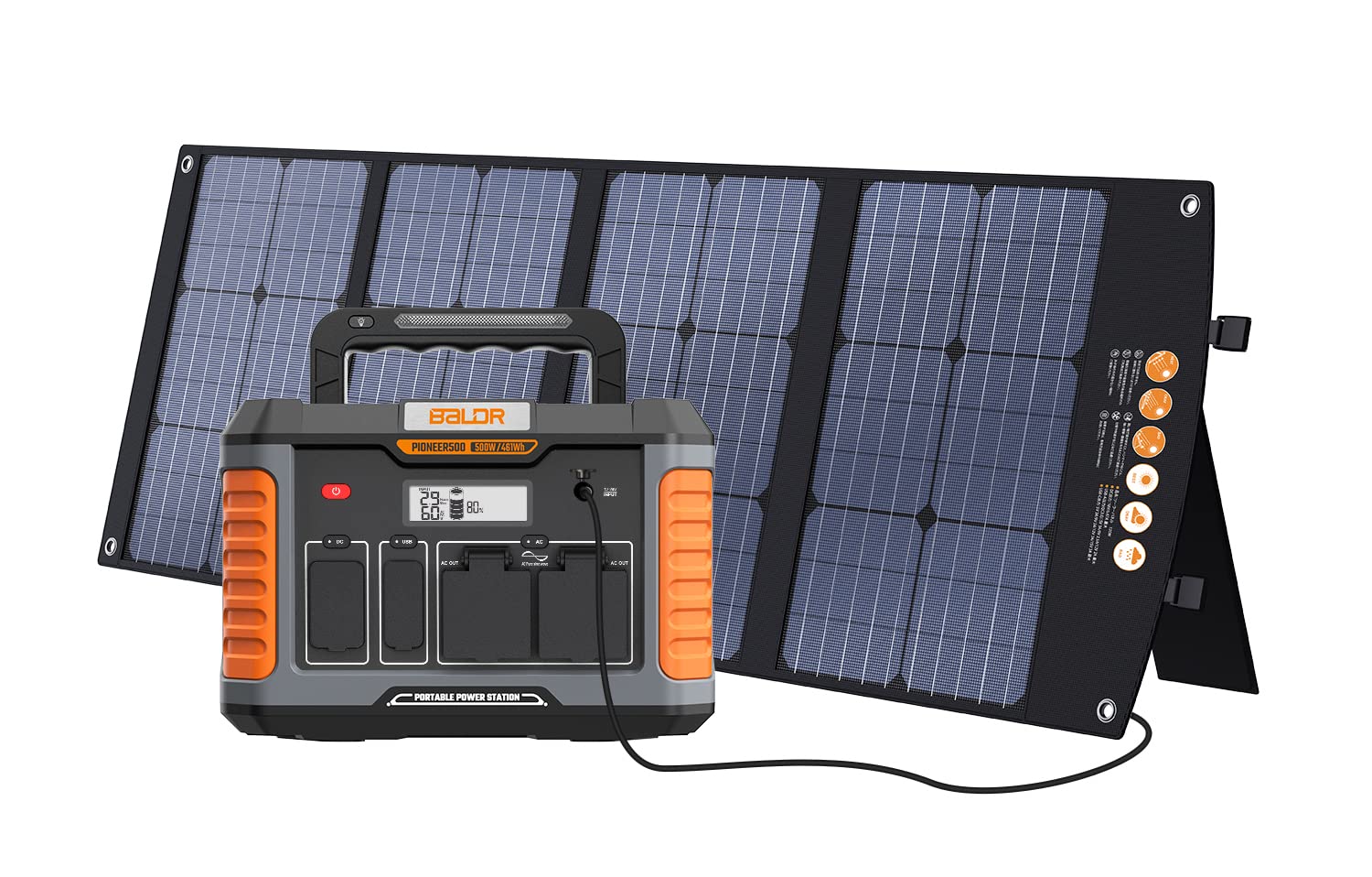 BALDR Power station with solar panel included, 500W Solar Generator Kit with 120W Foldable Solar Panel for Outdoor Camping, Home Use, Emergency.
