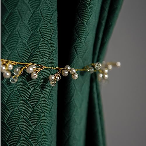 Embossed Velvet Curtain Panels Textured Room Darkning Window Treatments for Sliding Glass Door Extra Wide Custom Length Drapes, Custom Size, Dark Green