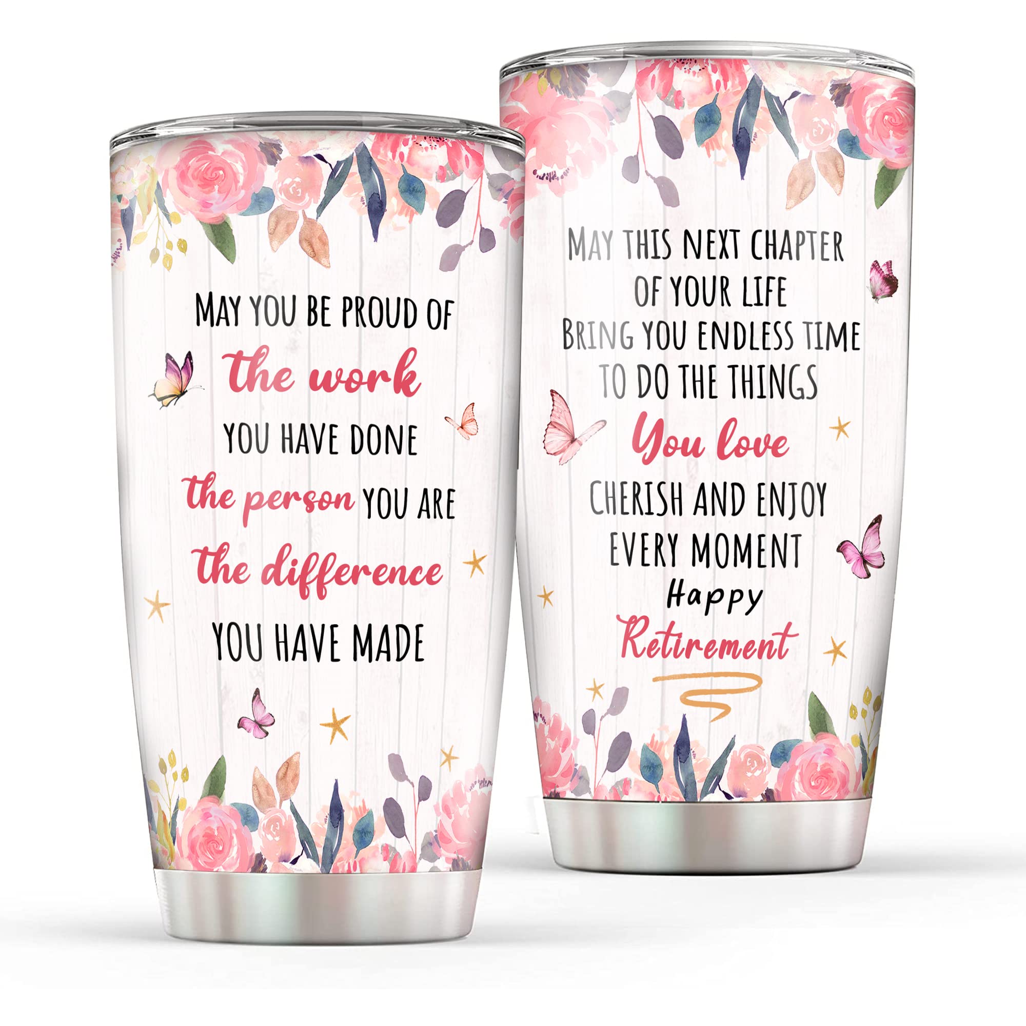 CGMIBAS Retirement Gifts Tumbler Cup 20Oz, Happy Retired Coffee Travel Mug, Retirement Drinking Cup, Retirement Mug Gifts for Women Friends Nurse Teacher