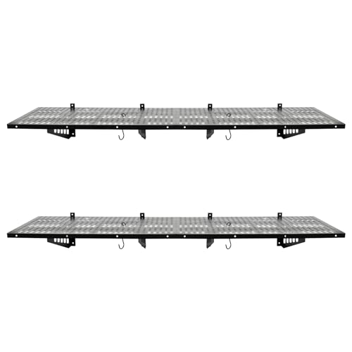 DDYOOK 2Pcs Garage Wall Shelves, 24" x 72'' Garage Storage Rack Floating Wall Shelves Garage Shelves Heavy Duty Sturdy Wall Shelves Wall Mounted Shelves with 4 Hooks for Shop, Shed, Garage Storage