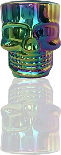 Circleware Skull Face Heavy Base Whiskey Shot Glasses, Set of 6, Party Home Entertainment Dining Beverage Drinking Glassware for Brandy, Liquor, Bar Decor, Jello Cups, 1.7 oz, Fun Shooters