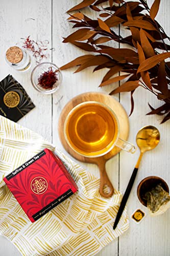 Buddha Teas - Saffron & Green Tea - For Health & Wellbeing - Wild Crafted Tea - With Antioxidants & Minerals - Clean Ingredients - Caffeinated - OU Kosher - 18 Tea Bags (Pack of 1)