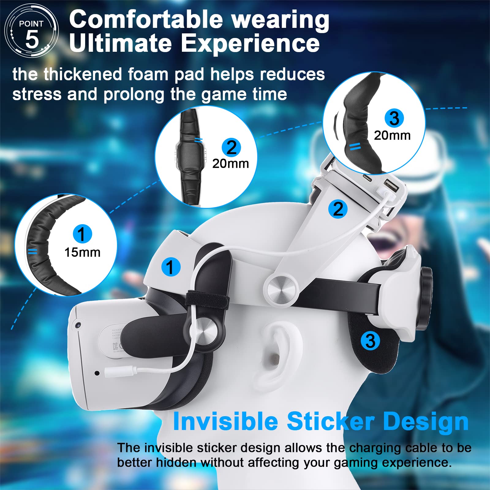 SiloKe 5-in-1 Adjustable Head Strap for Oculus/Meta Quest 2 Accessories, Replacement Elite Strap with Battery Bracket - Prolong Game Time, Advanced Support & Comfort in VR, Suitable for Adults & Kids