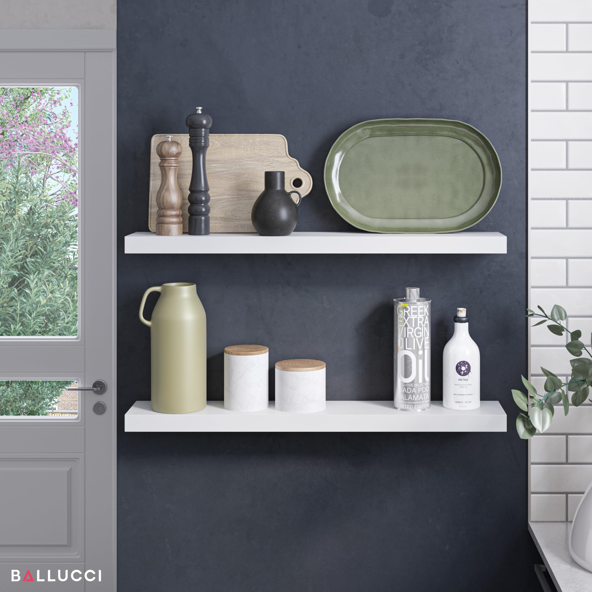 Ballucci Floating Shelves, 36" Wood Wall Shelf Set of 2, with Invisible Brackets for Bathroom, Living Room, Bedroom, Kitchen, Nursery, 6" Deep, White