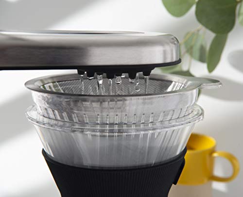 brim 8 Cup Pour Over Coffee Maker Kit, Simply Make Rich, Full-Bodied Coffee Every Time, Set Includes Glass Carafe, SCA Measuring Scoop, Silicone Sleeve, and Healthy-Eco Reusable Filter, Stainless Steel