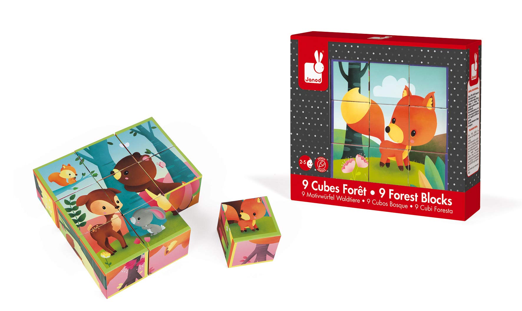 Janod Kubkid - 9 Blocks - Forest Animals Puzzle, One Color