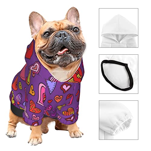 Dog Puppy Hoodies Valentine's Day Rainbow Hearts Sweatshirt Pet Hooded Coat Jackets Apparel for Small Dogs Small