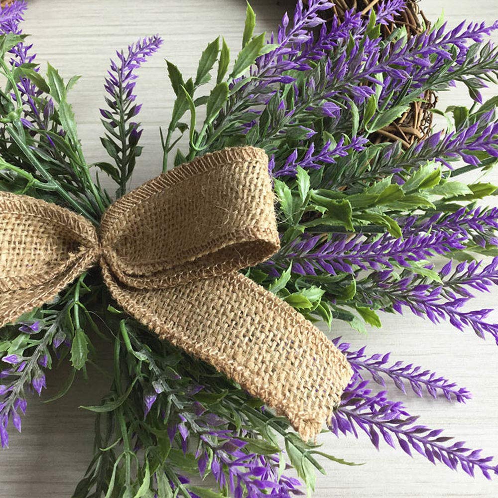 YINKUU 14 Inch Artificial Lavender Wreath, Silk Lavender Wreath with Bow, Spring Summer Hanging Wreath for Front Door Window Wall Wedding Party Home Garden Christmas Decor, Purple,