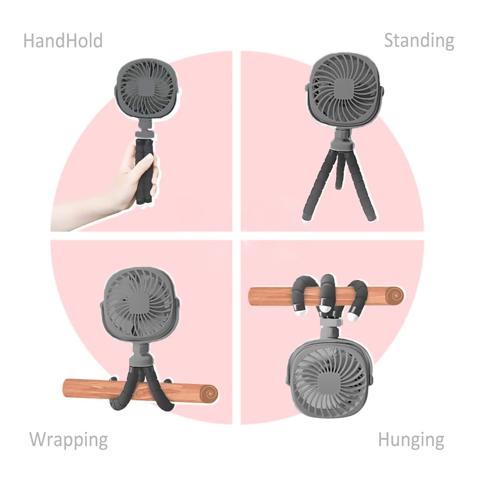 ceyoom Portable Stroller Fan, Mini Handheld USB Fan with Flexible Tripod Fix on Stroller, Battery Powered Personal Fans for Baby Stroller and Car Seat,Stroller Clip On Fan Travel Accessories