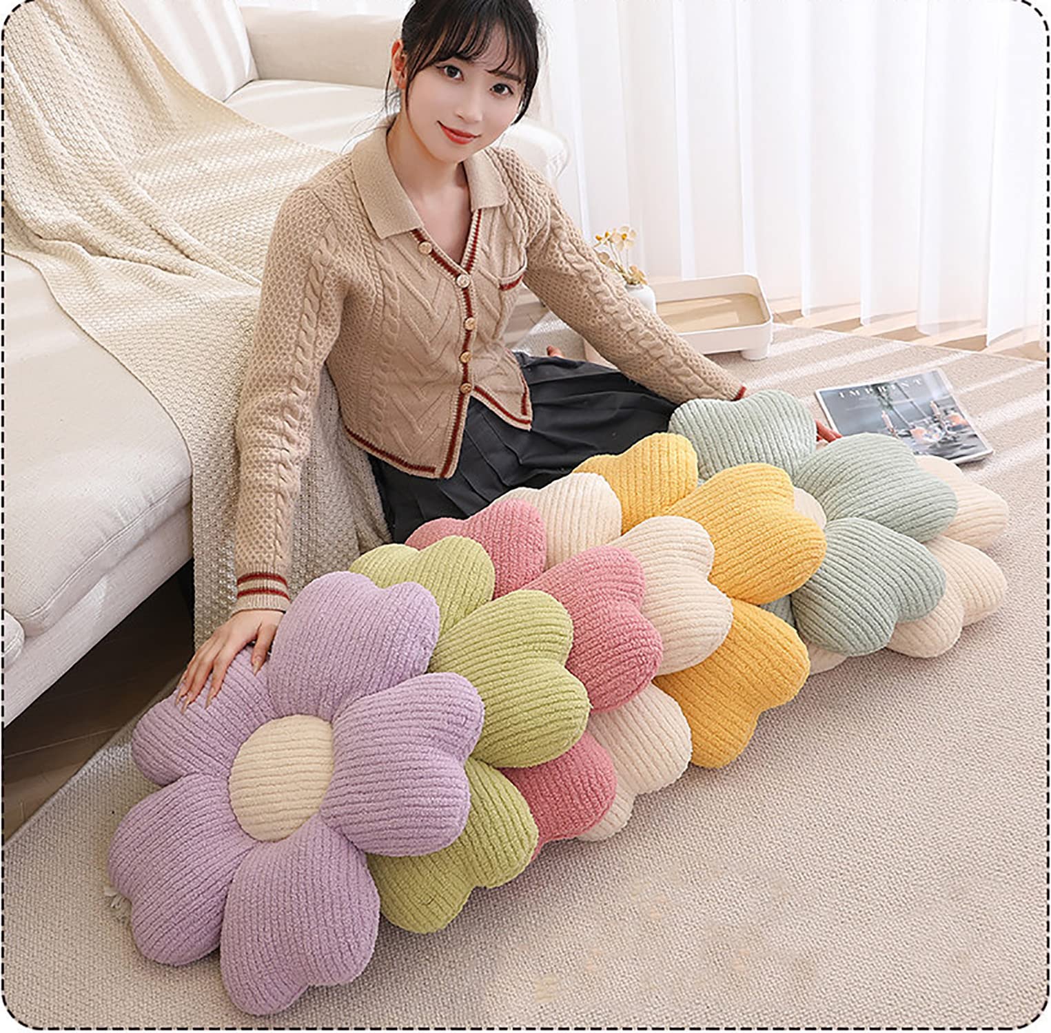 Skin-Friendly Plush Petal Throw Pillow. Soft and Comfortable, Fluffy and Full, meticulous Workmanship. (19inch, White 1)