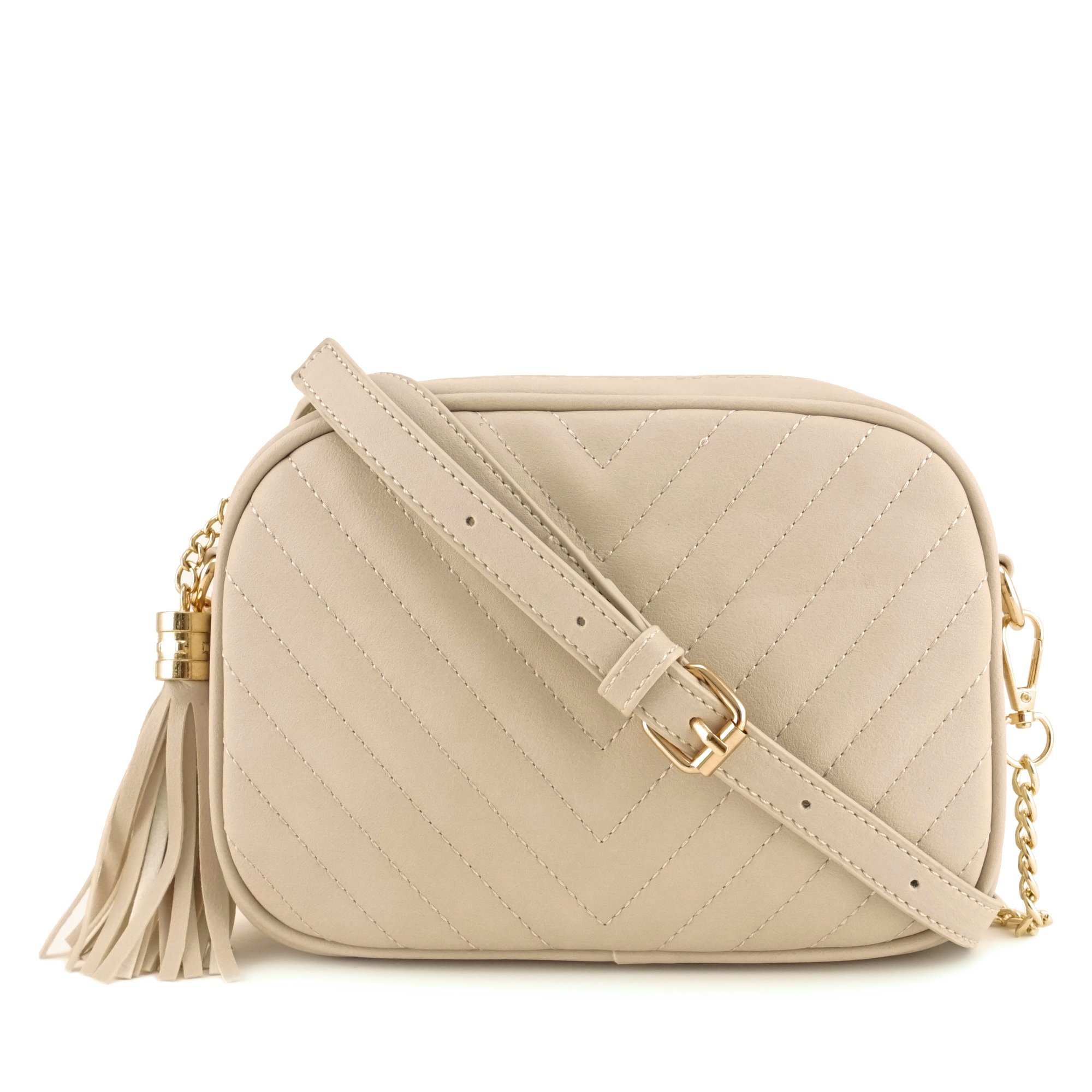 Simple Shoulder Crossbody Bag With Metal Chain Strap And Tassel Top Zipper (Dusty Navy)