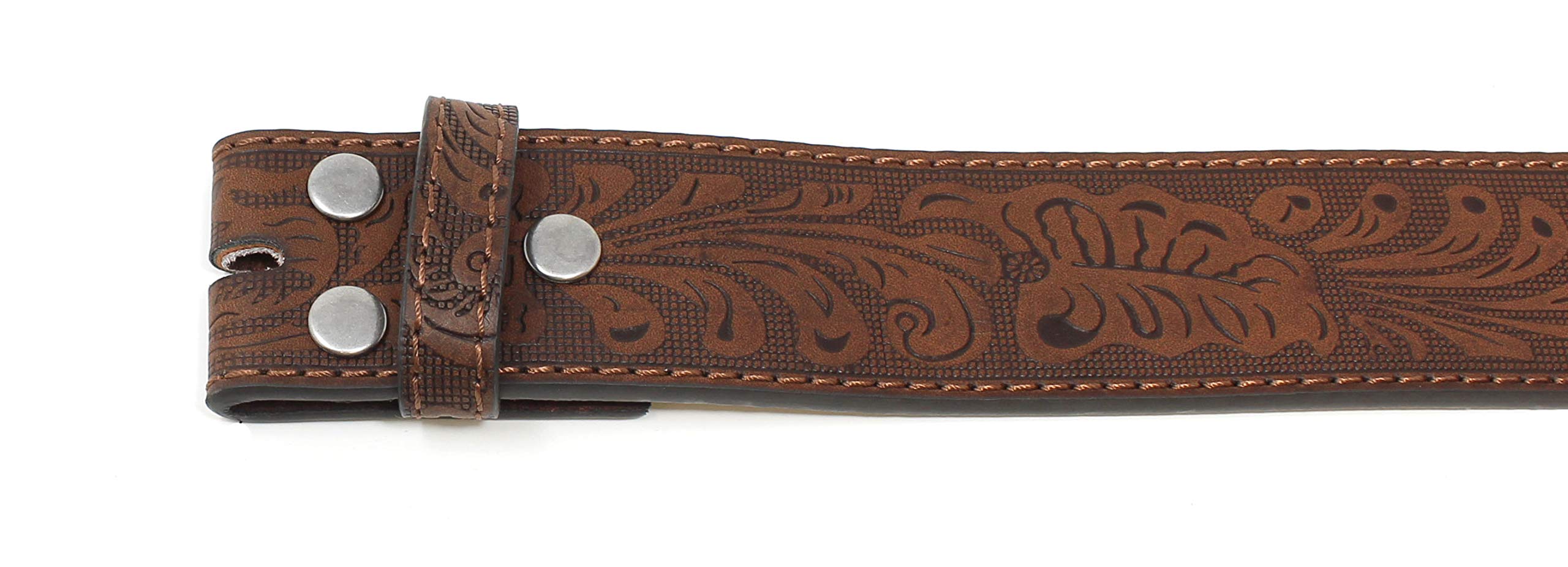 BC Belts Leather Belt Strap with Embossed Western Scrollwork 1.5" Wide with Snaps (Brown-L)