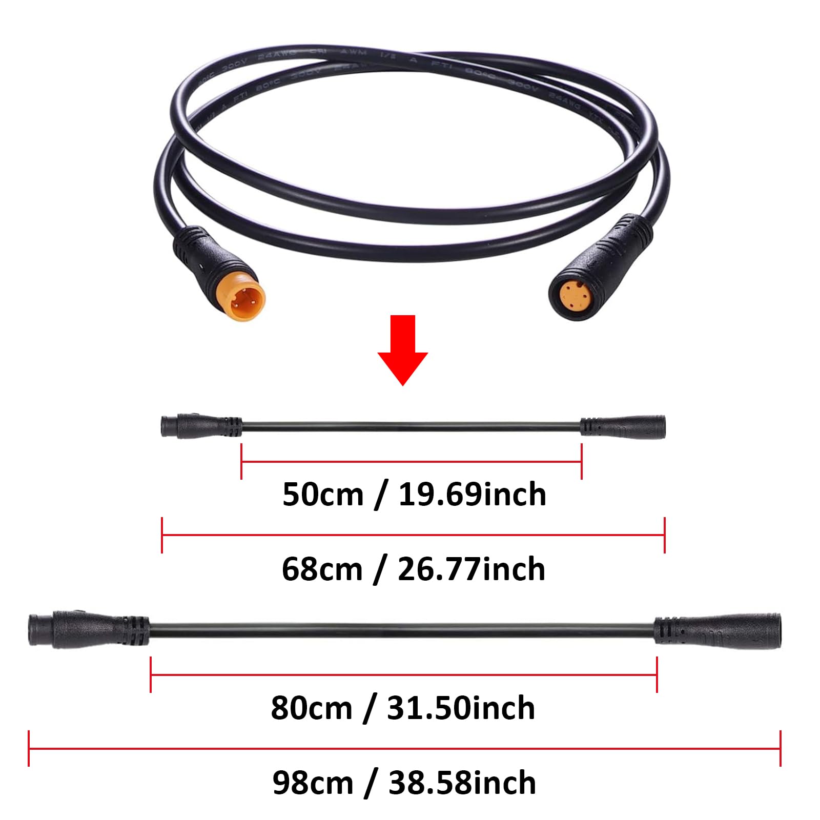 baluoqi Extension Cable 2Pin/3Pin/4Pin/5Pin/6Pin/8Pin/9Pin Waterproof Plug Works for Electric Bicycle Light/Throttle/Ebrake/Display Ebike Parts Extend Cable (3pin 80cm)