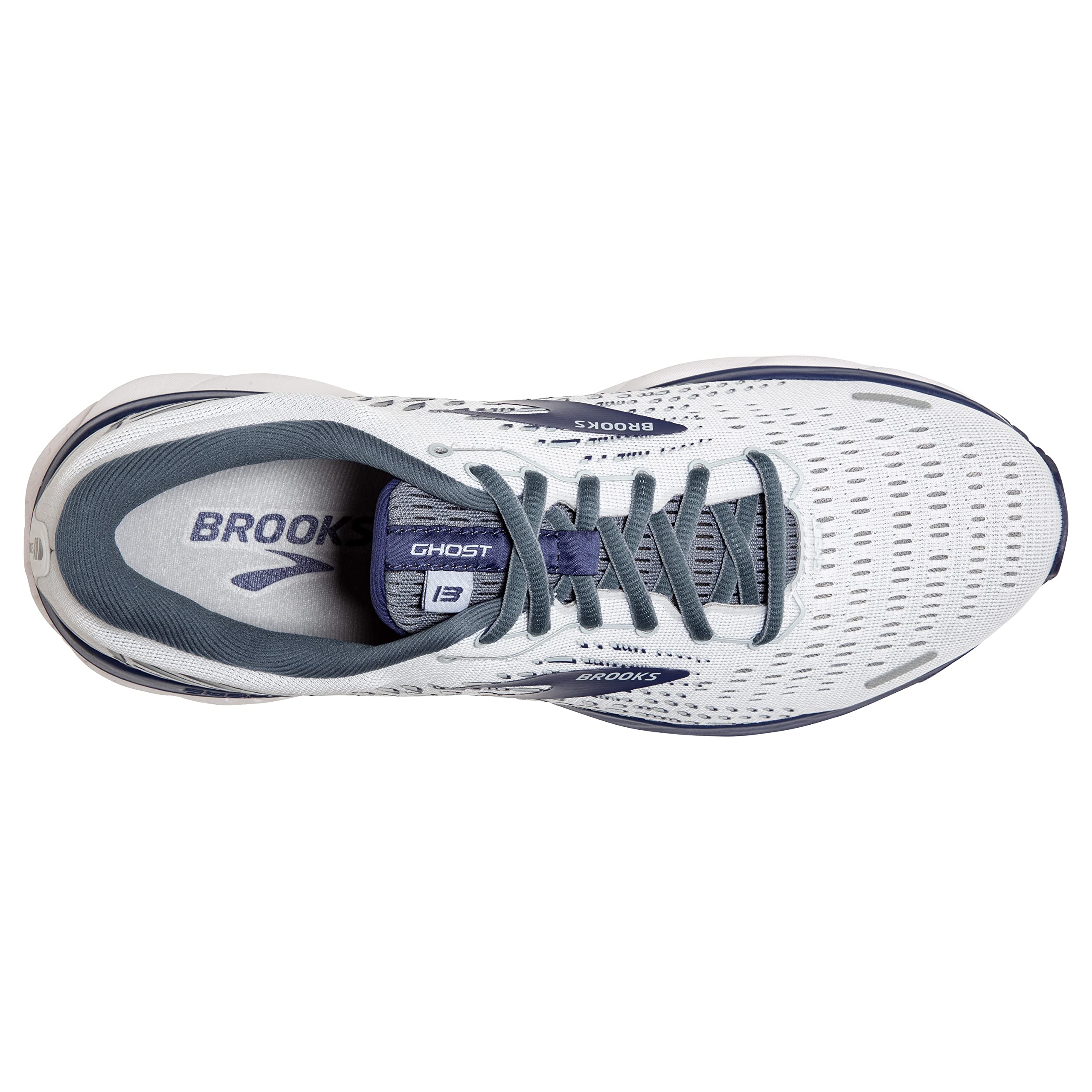 Brooks Men's Ghost 13 Running Shoe - White/Grey/Deep Cobalt - 11.5 Narrow