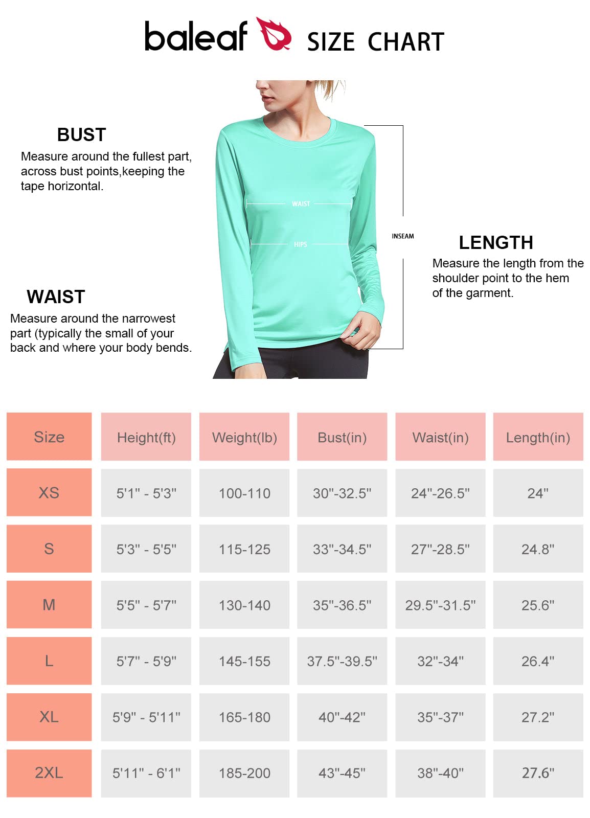 BALEAF Women's Long Sleeve Running Shirts Workout Tops Athletic Gym Hiking T-Shirts Moisture Wicking Quick Dry Lightweight Stretchy Aqua Size L