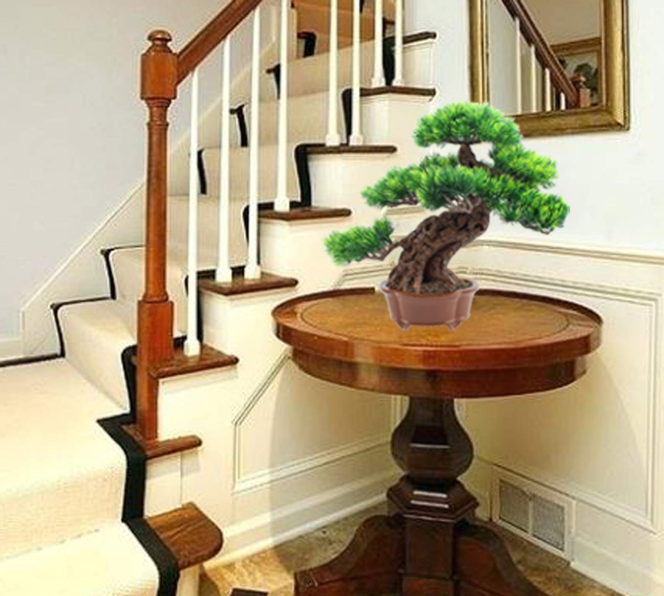 Japanese Bonsai Pine Tree Artificial Faux Potted Plants House Plants for Bathroom Home Kitchen Office Bookshelf Garden Feng Shui Decor Indoors Outdoors Aquarium Ornament (LS02548)