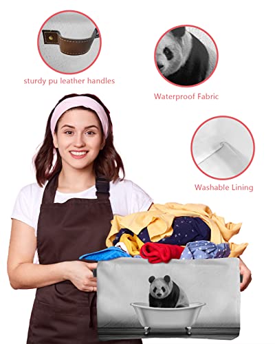 Cube Storage Bins Cloth Towel Organizer Panda in The Bathtub Animal Black White Fabric Collapsible Storage Baskets with Handles for Home Office Closet Shelves Toy Nursery 1 Pack