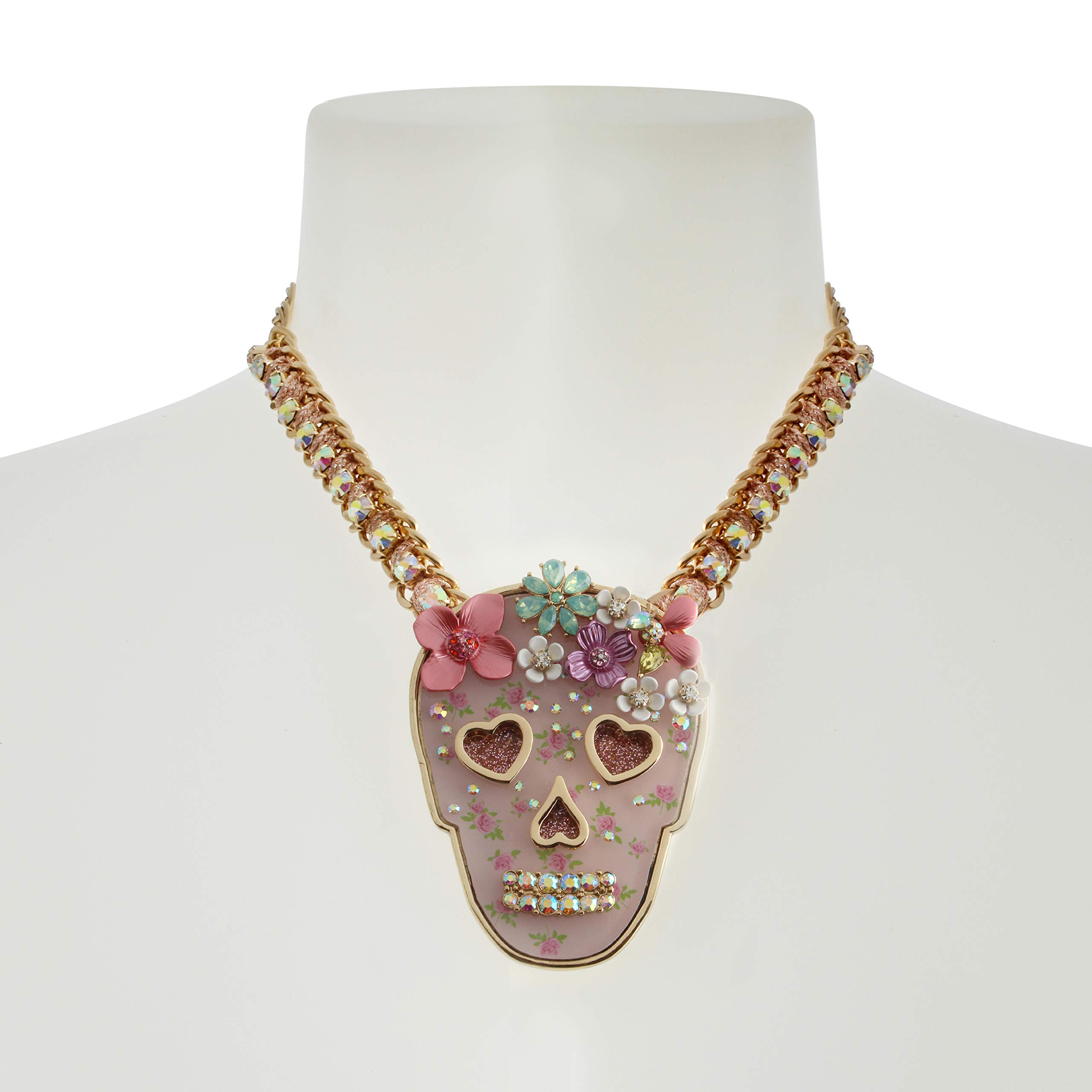 Betsey Johnson Floral Skull Pendant Necklace