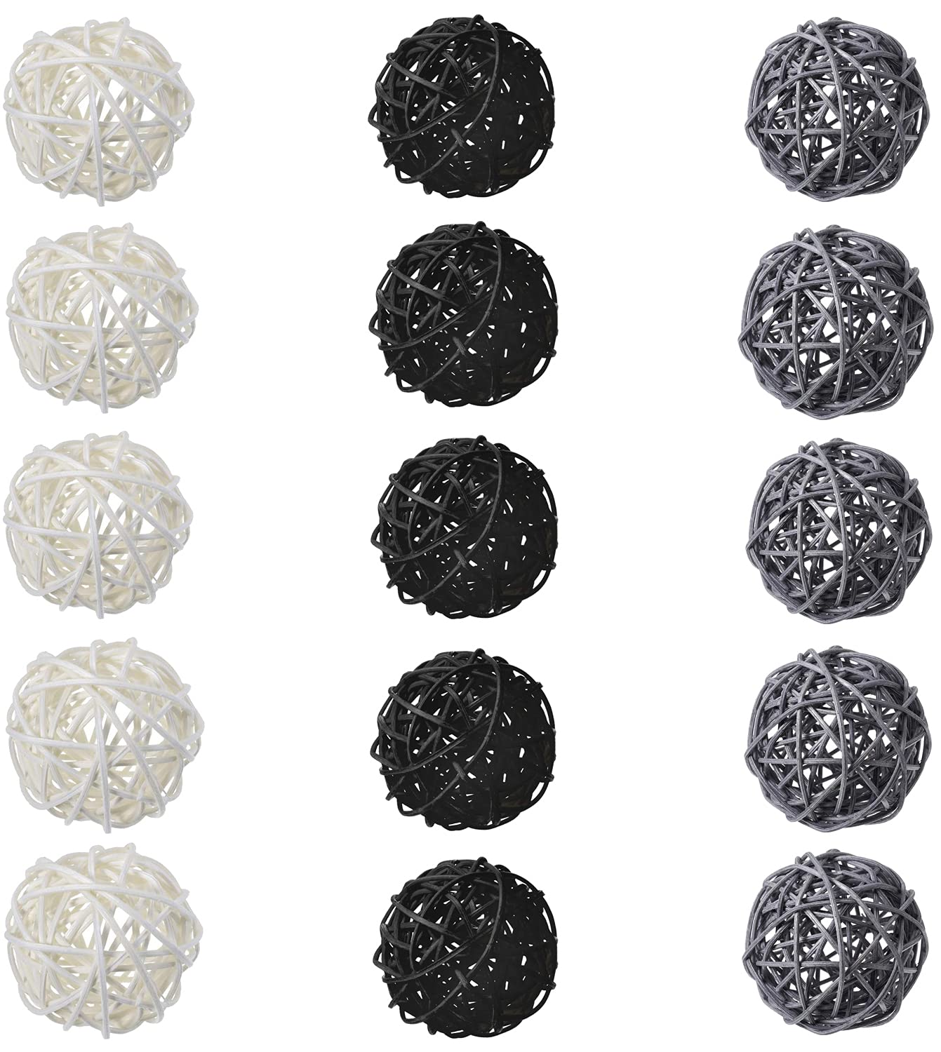 Since 15 Pieces 2inch Black White Grey Wicker Rattan Balls Sphere Orbs Vase Fillers for Christmas Party Wedding Baby Shower Garden Hanging Decor Aromatherapy Accessories