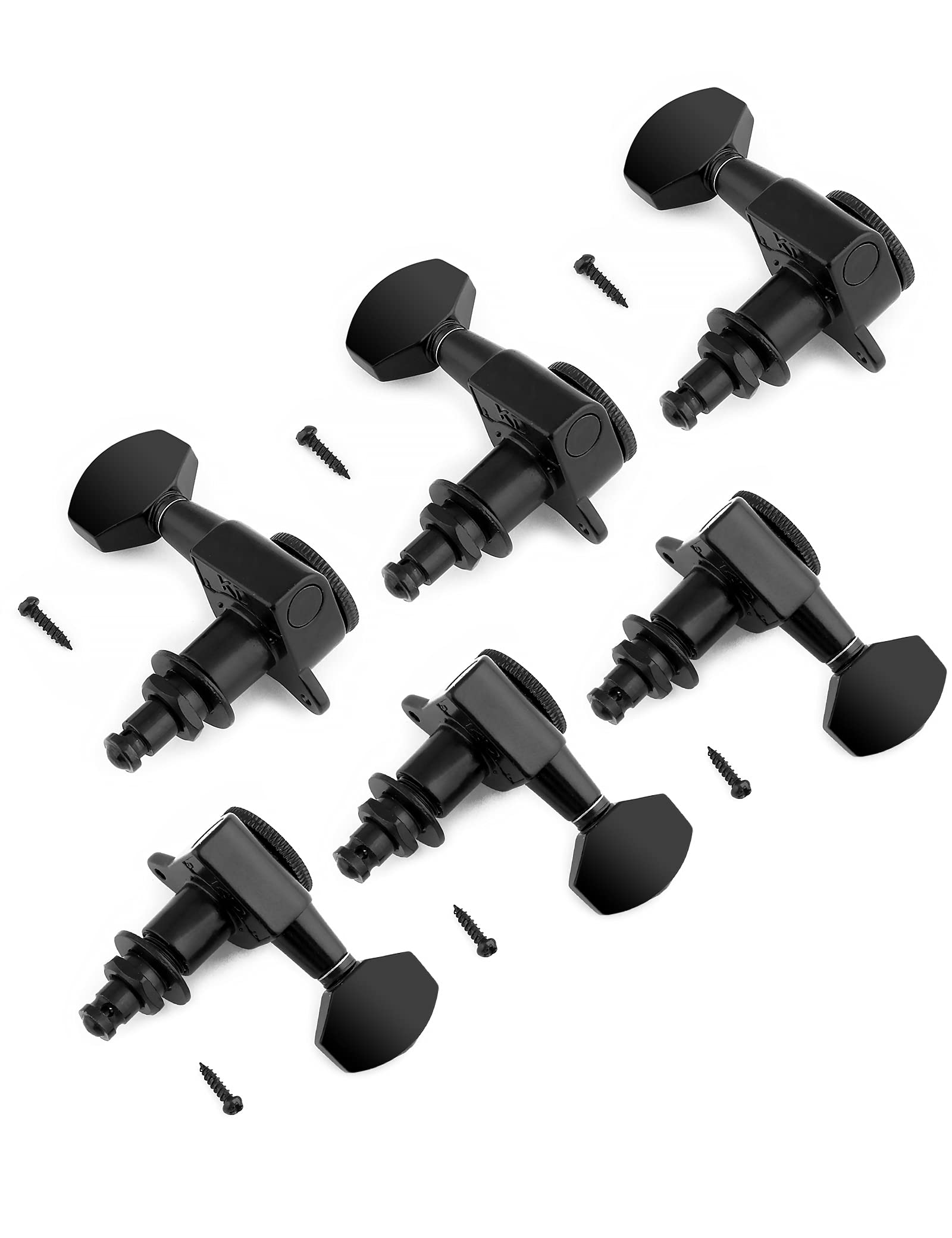 Bogart Locking Guitar String Tuning Pegs Sealed Machine Heads Tuners Tuning Keys 3 Left 3 Right for Electric Guitar or Acoustic Guitar Black., TP 21-BK-3L 3R-1