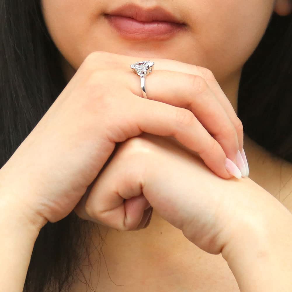 BERRICLE Sterling Silver 3-Stone Wedding Engagement Rings Marquise Cut Cubic Zirconia CZ Ring for Women, Rhodium Plated Size 7