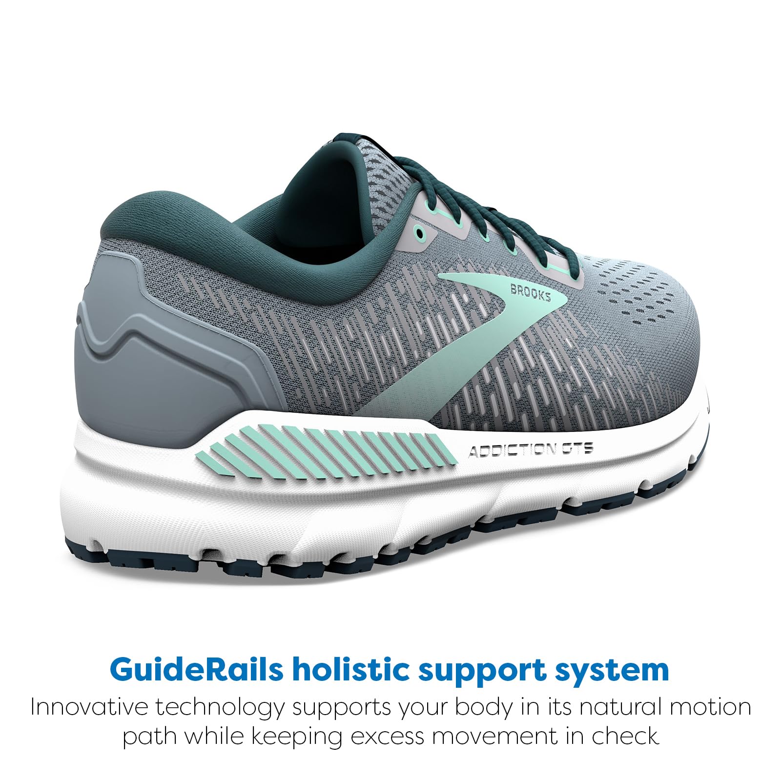 Brooks Women's Addiction GTS 15 Supportive Running Shoe - Grey/Navy/Aqua - 7.5 Medium