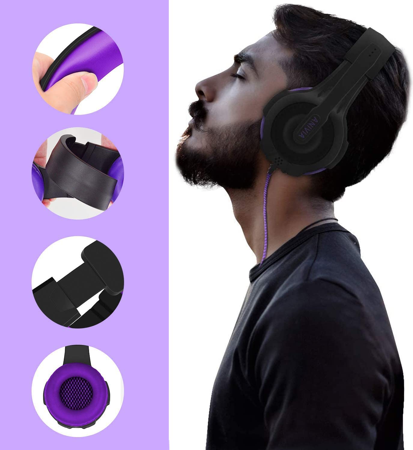 Anivia PS5 Gaming Headset, PC Gaming Headset for PS4, Stereo Gaming Headphone Compatible with Xbox One,PS4,PC, Mac, Laptop, Android,Smartphone, Tablet,Purple