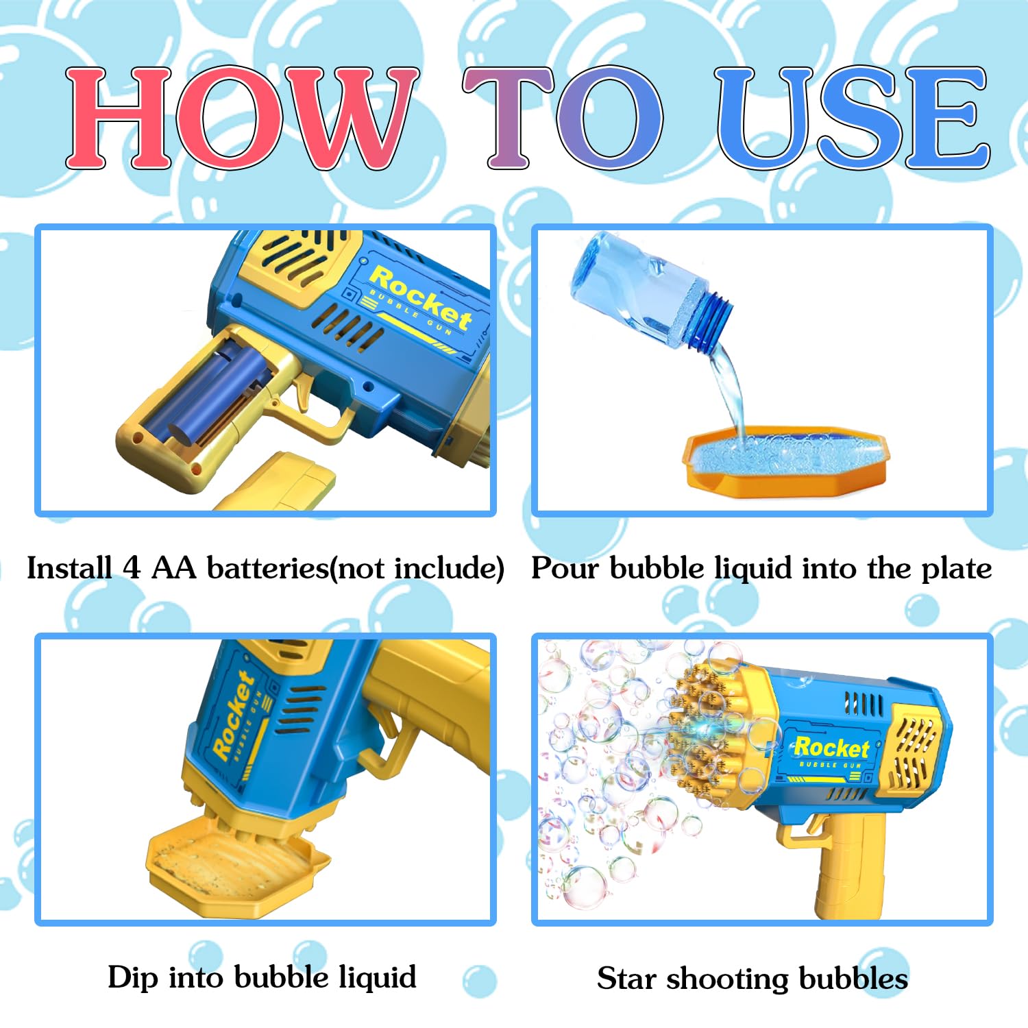 Bubble Machine Guns, Electic Bubble Blaster for Kids with Rich Bubble & Led Light & Leak-Proof Desgin, Portable Bubble Maker Outdoor Summer Toys for Girls & Boys