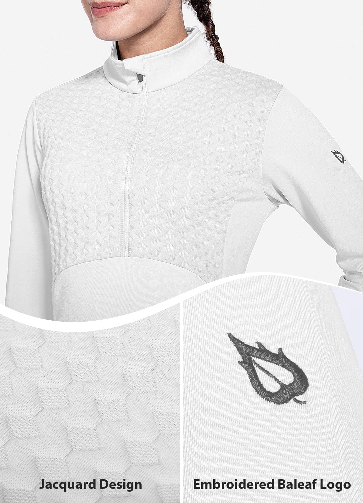 BALEAF Women's Fleece Equestrian Shirt Long Sleeve Running Jacket Pullover Half Zip Thermal Horse Riding Cold Weather Gear White M