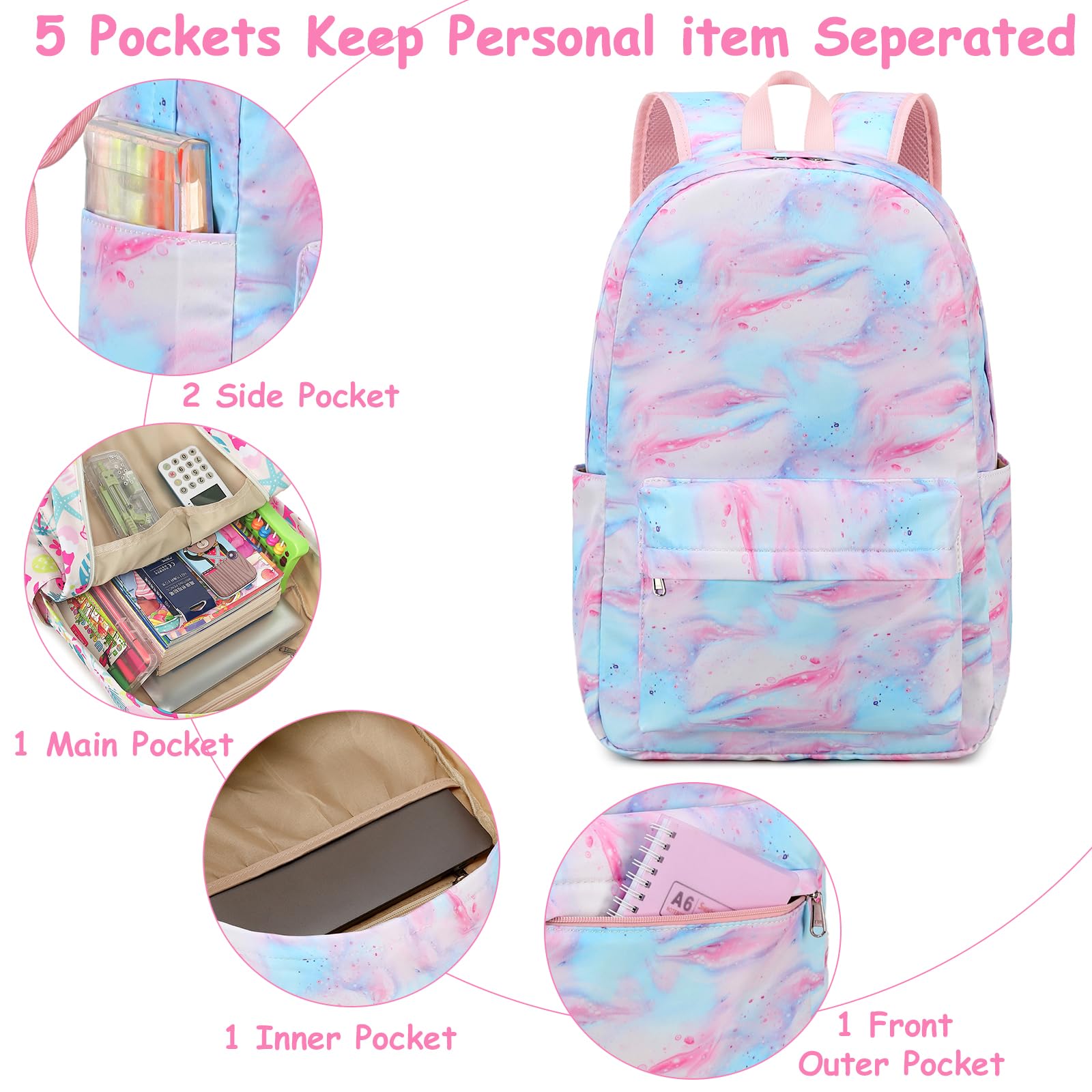 Bluboon School Backpack Teens Girls Boys Kids School Bags Bookbag with Lunch bag pencil pouch