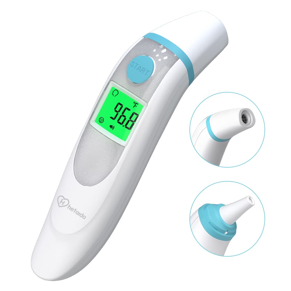 Forehead Thermometer for Adults, 4 in 1 Ear Thermometer for Kids, No Touch Baby Thermometer, Digital Thermometer with Fever Alarm and Object Measurement - Fast, Reliable and Accurate (White)