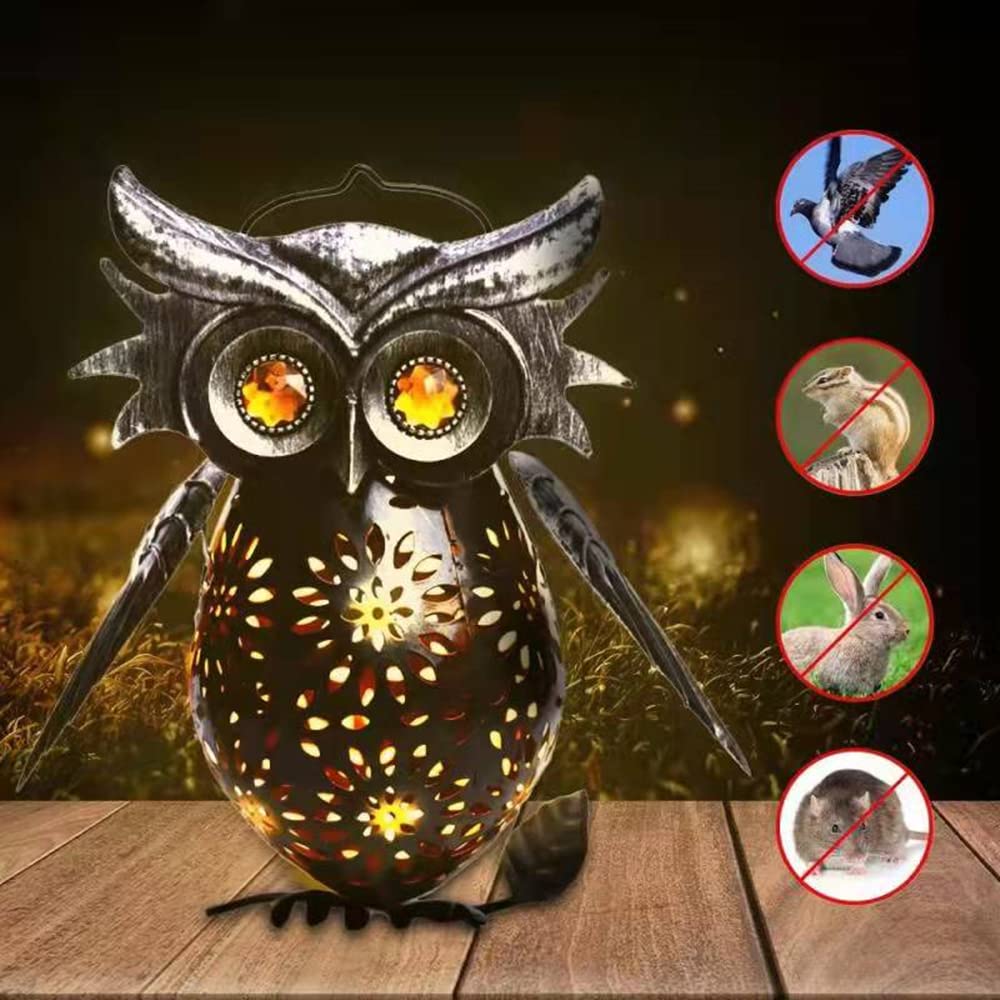 JCWH Owl Solar Light,owl Garden Decor,Pathway Outdoor Stake Metal Lights, with Hanging Waterproof Warm White Led for Lawn Patio Backyard Tree Patio
