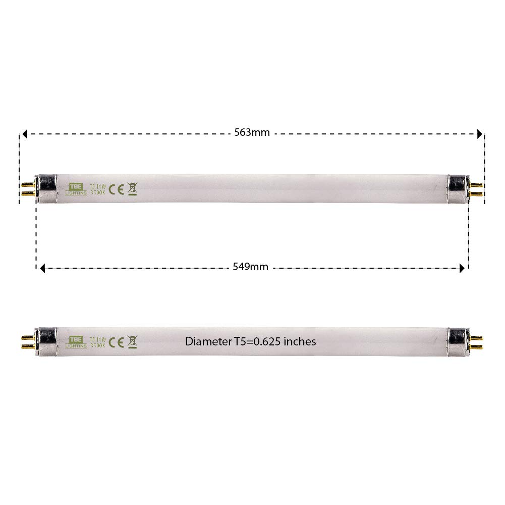 TBE LIGHTING 14w / 22 inch Soft White 3500K Tubes - F14T5/D Fluorescent Tube Lamps / 22''- CFL Bulbs - G5 2-Pin Base Fittings - T5 High Efficiency Lamps (4-Pack)