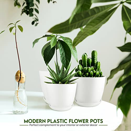 Utopia Home - Plant Pots Indoor with Drainage - 7/6.6/6/5.3/4.8 Inches Decorative Flower Pots for Indoor Planter - Pack of 5, Plastic Planters for Indoor Plants, Flowers, Cactus, Succulents Pot, White