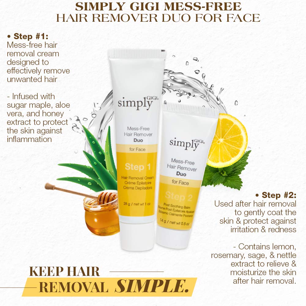 Simply GiGi Mess-Free Facial Hair Removal Cream and Soothing Balm Duo, For All Skin Types, 2-pc