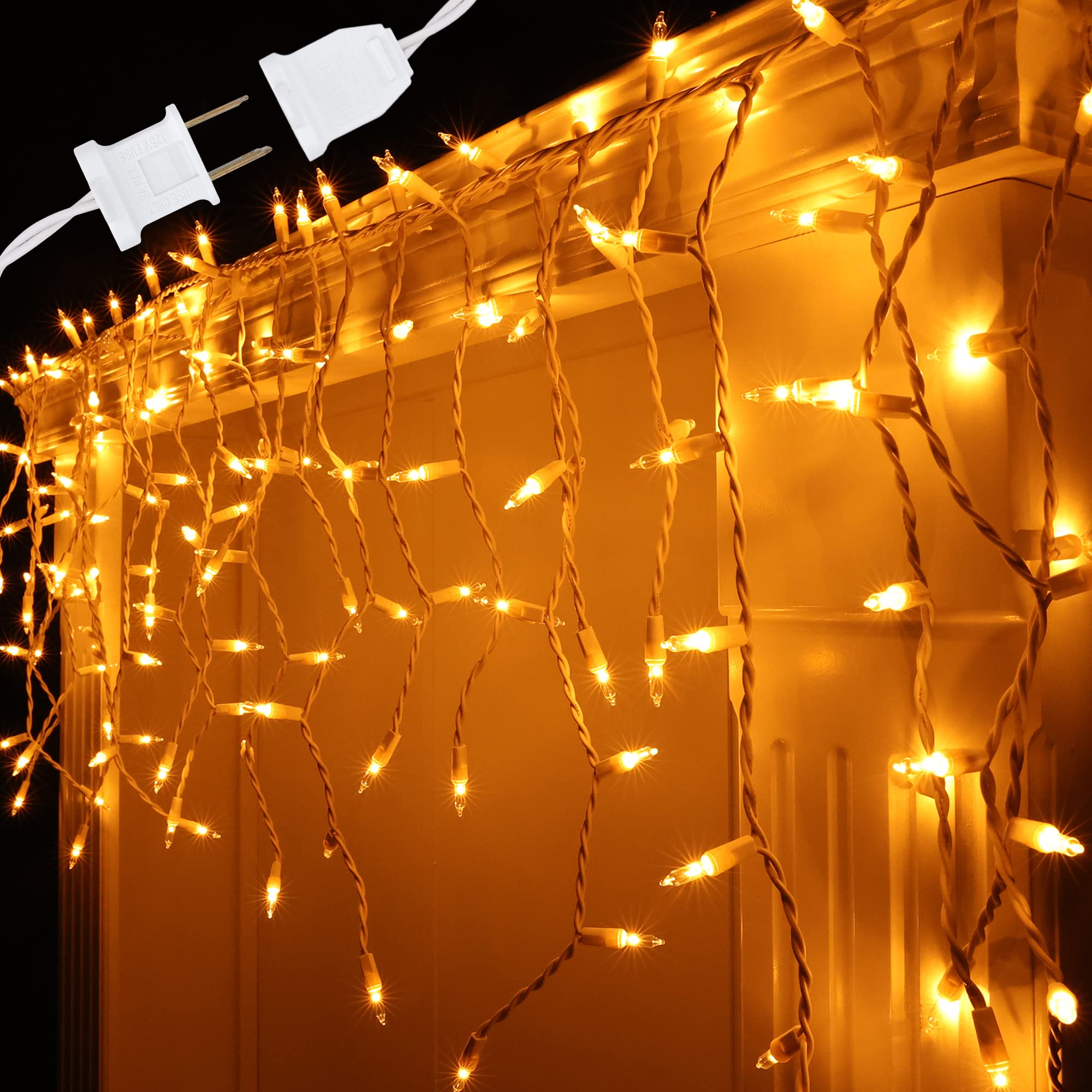 Brizled Christmas Icicle Lights, 17.34ft 300 Count Tradition Icicle Lights, Warm White Icicle String Lights White Wire, 120V UL Listed Connectable Christmas Lights Indoor Outdoor for Xmas Wedding Home