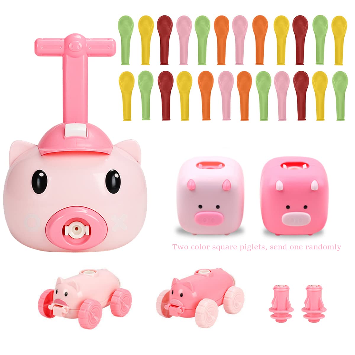 XHSP Balloon Powered Pink Pig Cars - Pink Pig Balloon Cars Toy Set,Balloon Powered Launcher Kids Toys Science Education Toys for Children, Boys Girls, 6+ and Classroom
