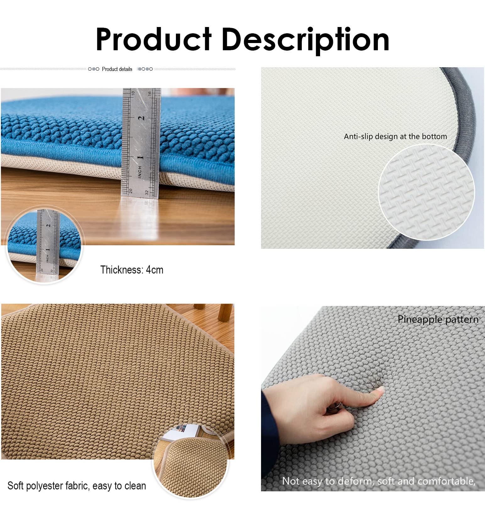 Chair Cushions for Dining Chairs 6 Pack, Office Chairs Cushions for Sofa Dining Room Decor, Car Seat Driver, Memory Foam Pads with Ties Slip Non-Skid Rubber Back Rounded Square 16" x 16" (Beige)