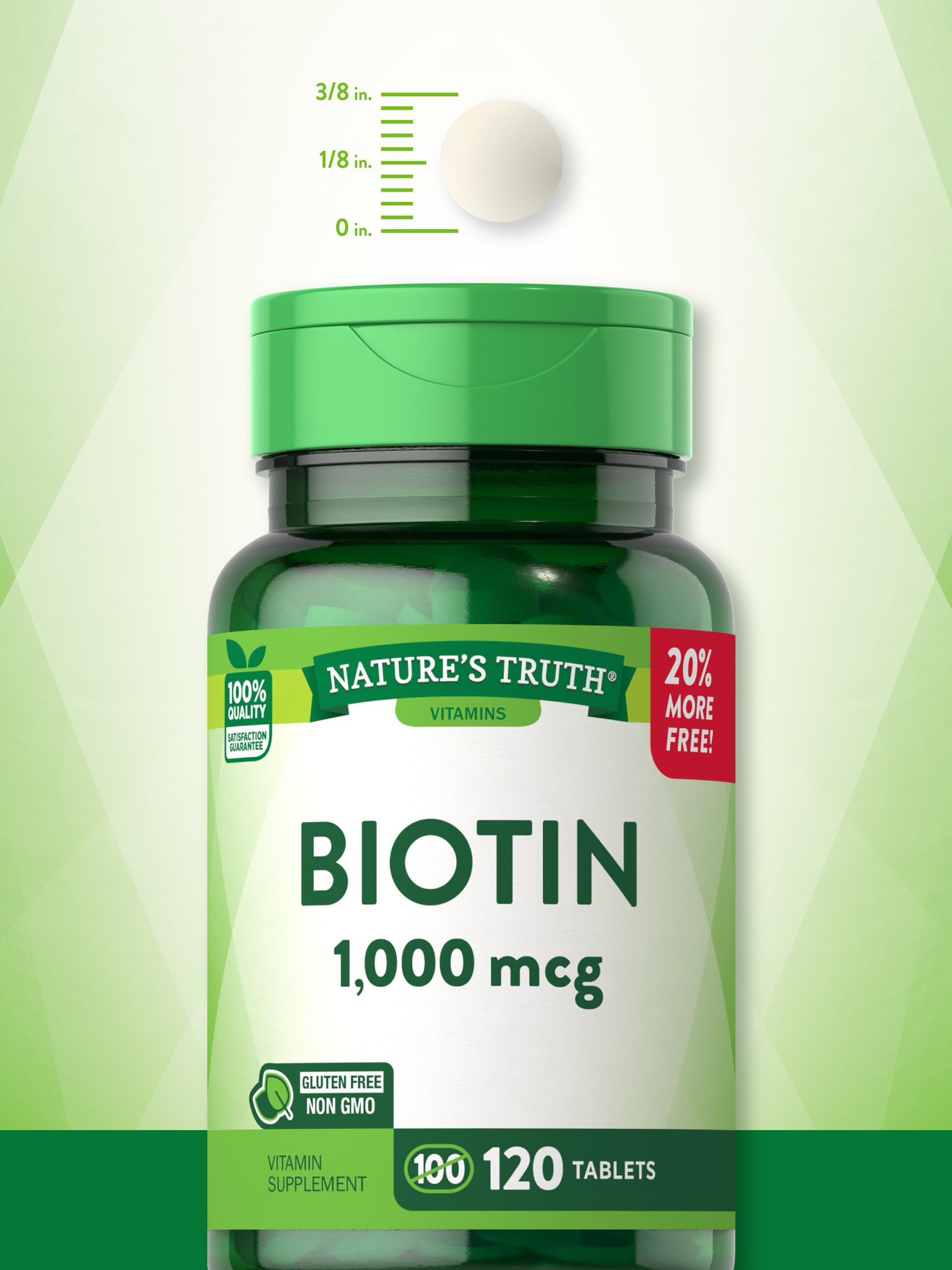 Biotin 1000mcg | 120 Tablets | Hair Skin and Nails Pills | Vegetarian, Non-GMO, Gluten Free Supplement | by Nature's Truth