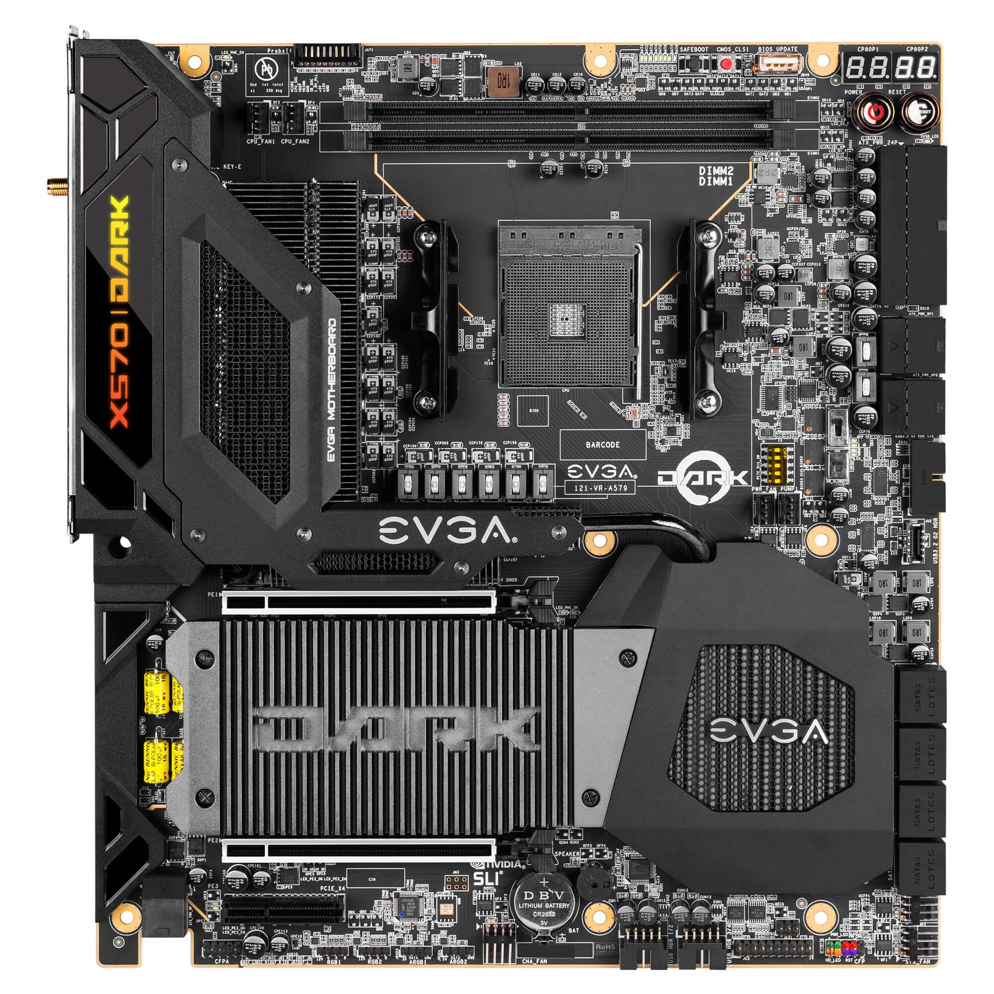 EVGA X570 Dark, 121-VR-A579-KR, AM4, AMD X570, PCIe Gen4, SATA 6Gb/s, 2.5Gb/s LAN, Wi-Fi 6/BT5.2, USB 3.2 Gen2x2, M.2, U.2, EATX, AMD Motherboard