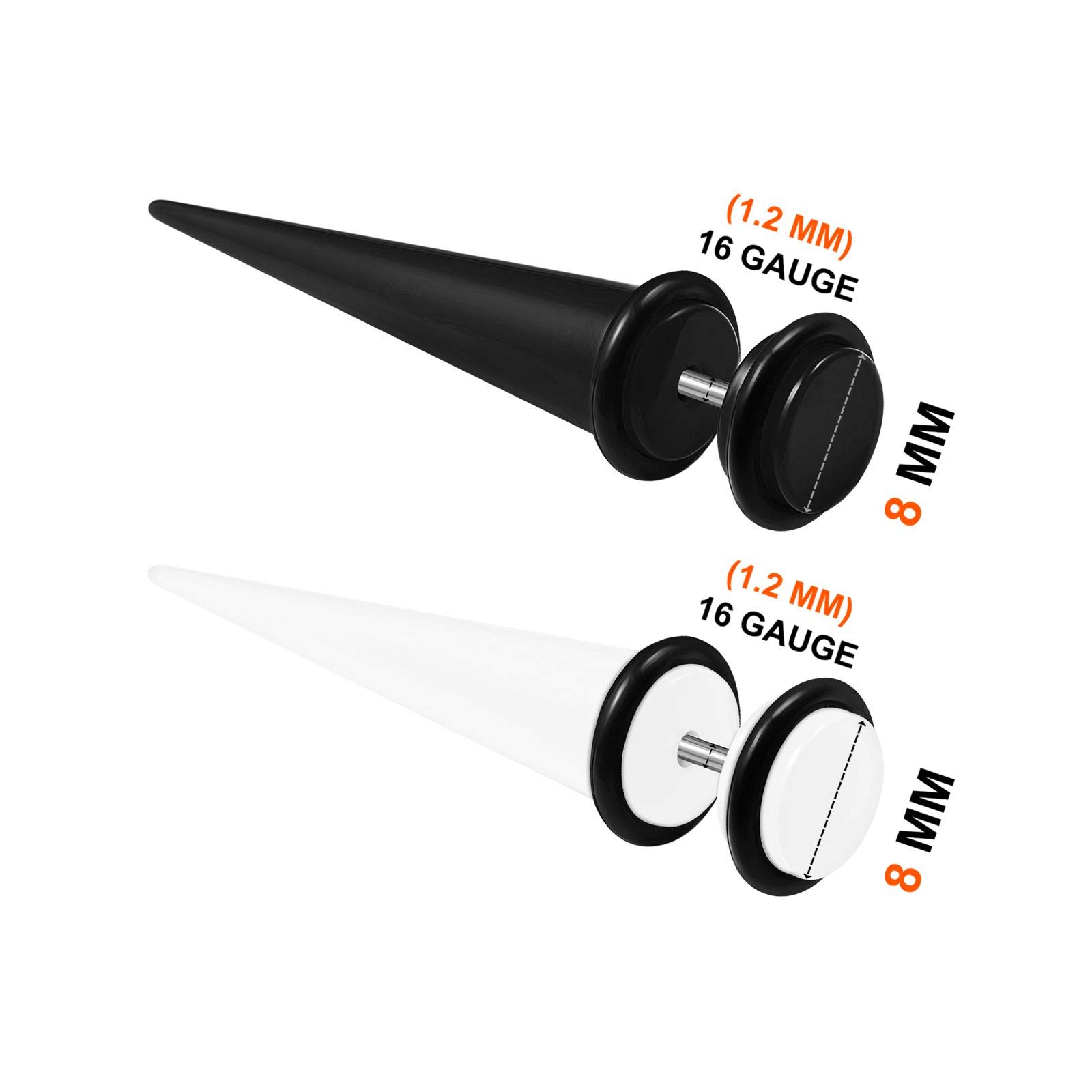 BanaVega 4PCS Acrylic Black White 16g 1.2mm 0g 8mm Fake Taper Black O-Ring Ear Gauge Plug Stretcher Lobe Earring Piercing Jewelry 4352