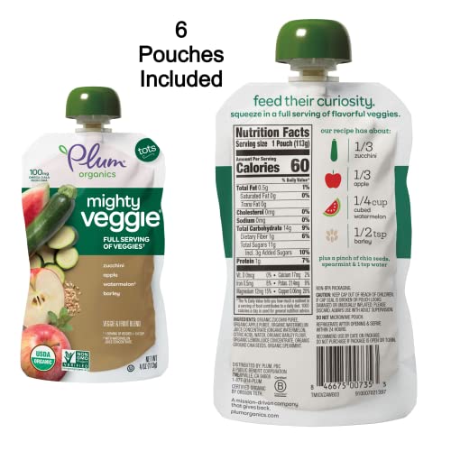 Plum Organics Mighty Veggie Blends Organic Baby Food Meals [12+ Months] Variety Pack 4 Ounce Pouch (Pack Of 18) Packaging May Vary