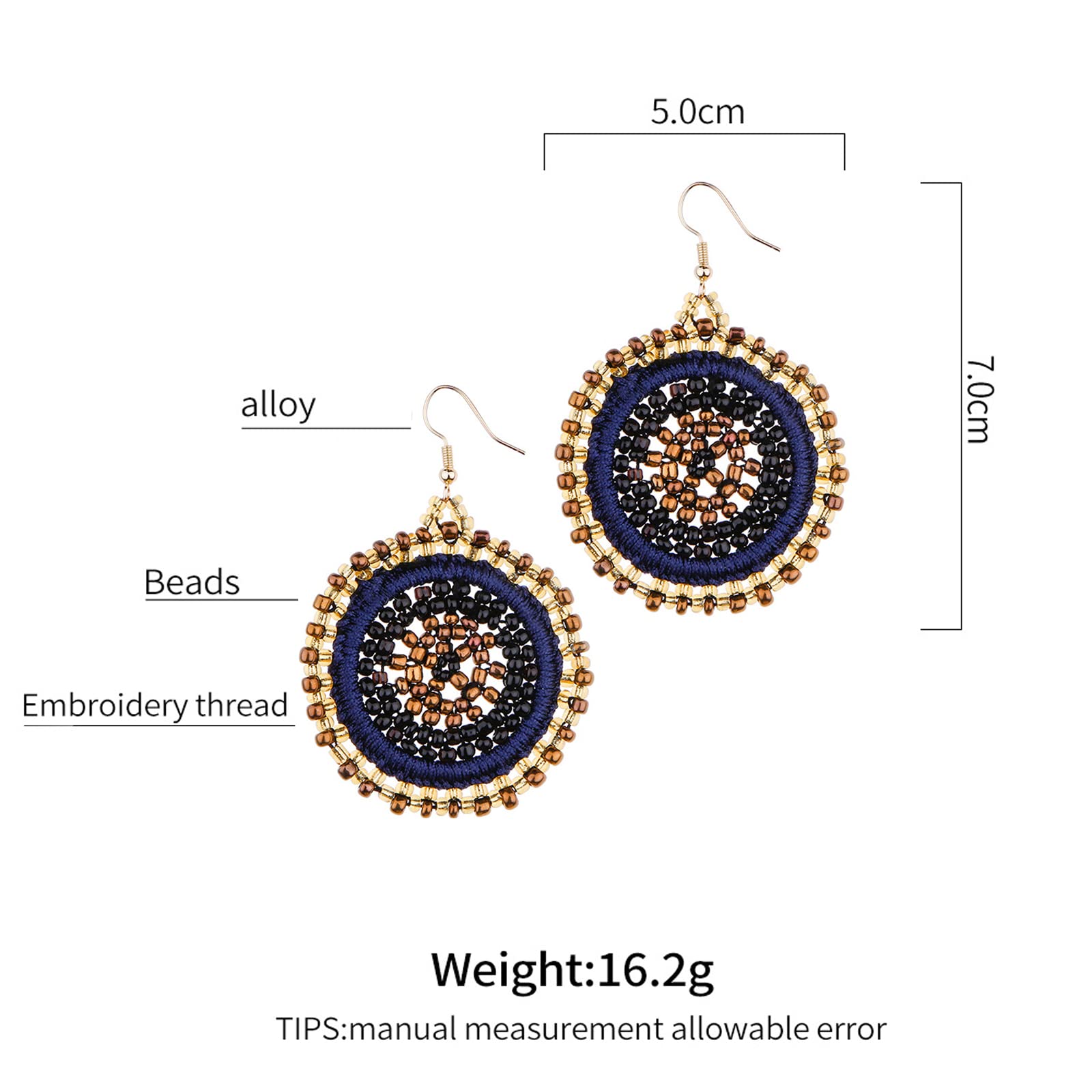 Beaded Earrings for Women Dangling Handmade Beads Statement Earrings Summer Jewelry for Women (Dark blue)